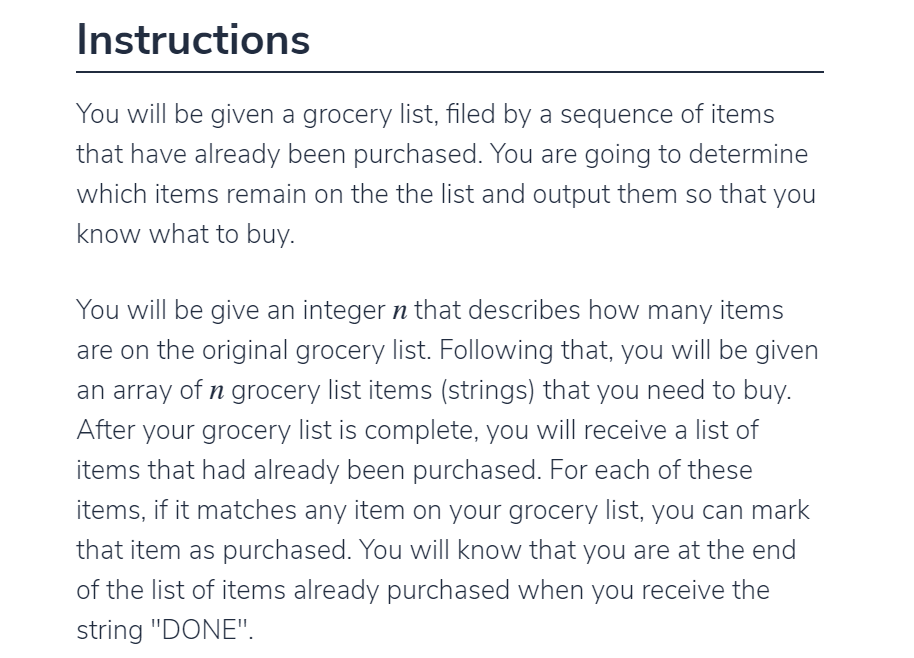 Solved Instructions You will be given a grocery list, filed | Chegg.com