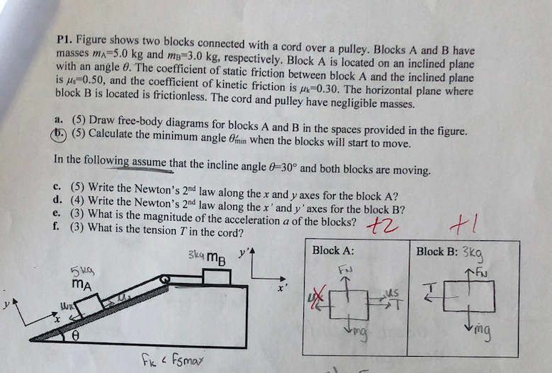 Solved P1. Figure shows two blocks connected with a cord | Chegg.com