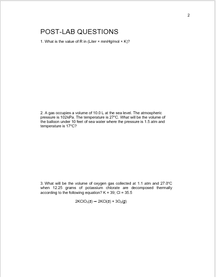 Solved EXPERIMENT 5: Determination of Gas constant, R DATA | Chegg.com