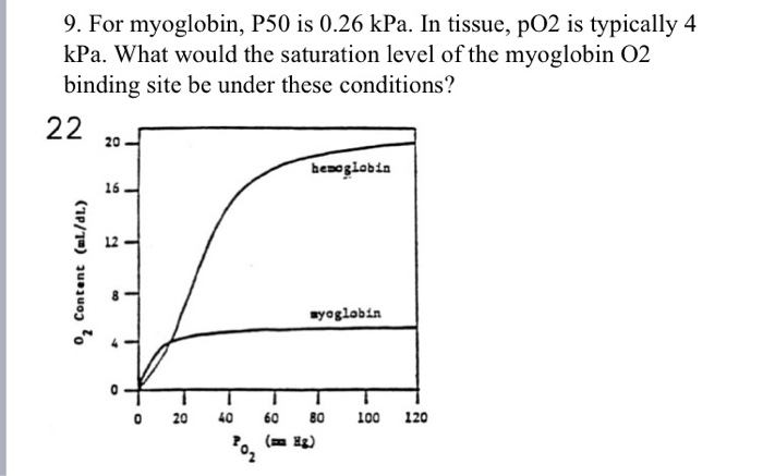 Solved 9. For myoglobin, P50 is 0.26 kPa. In tissue, pO2 is | Chegg.com