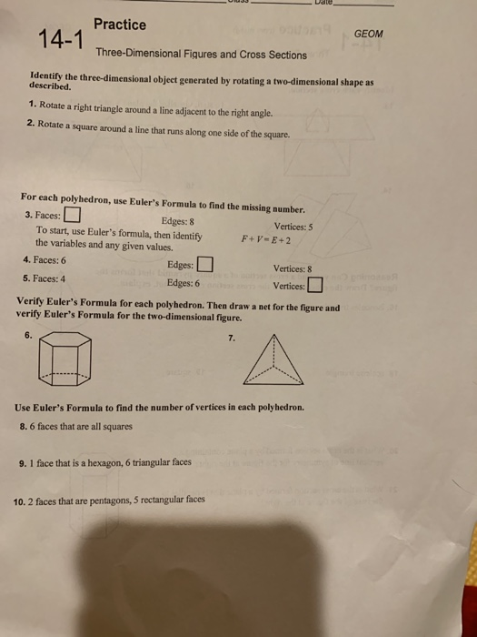 Solved Practice GEOM Three-Dimensional Figures and Cross | Chegg.com