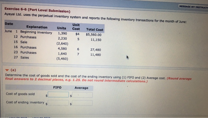 Solved MESSAGE MY INSTRUCT Exercise 6-6 (Part Level | Chegg.com