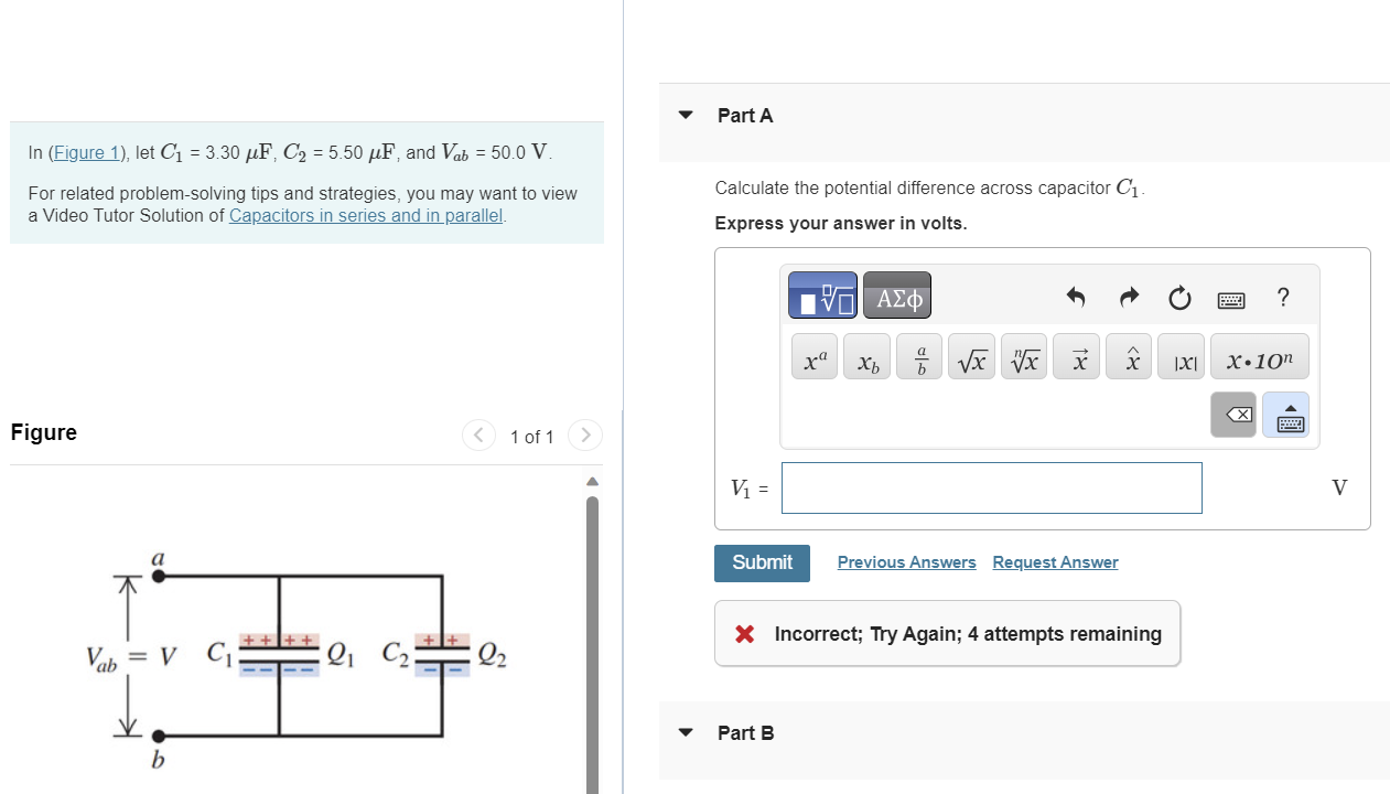 Solved In (Figure 1), let C1=3.30μF,C2=5.50μF, and Vab=50.0 | Chegg.com