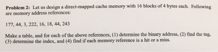 Solved Problem 2: Let us design a direct-mapped cache memory | Chegg.com