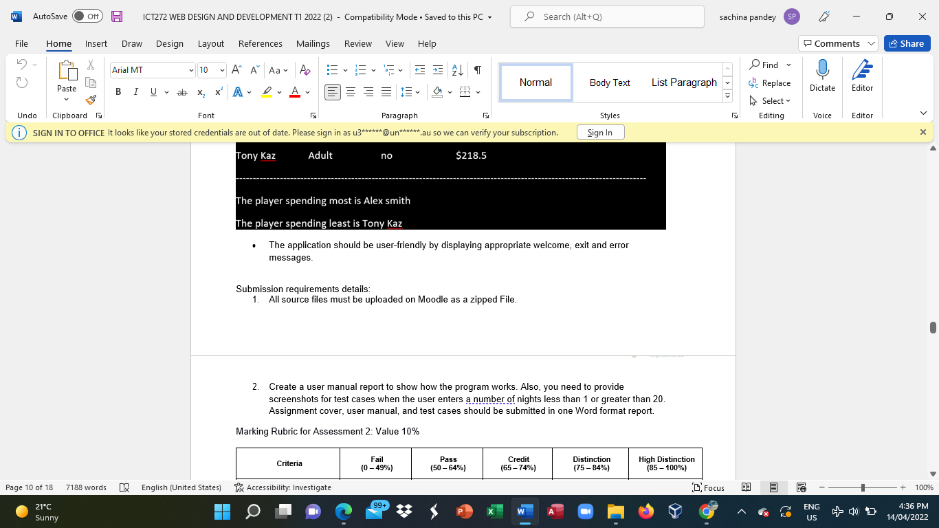W AutoSave Off ICT272 WEB DESIGN AND DEVELOPMENT T1 | Chegg.com