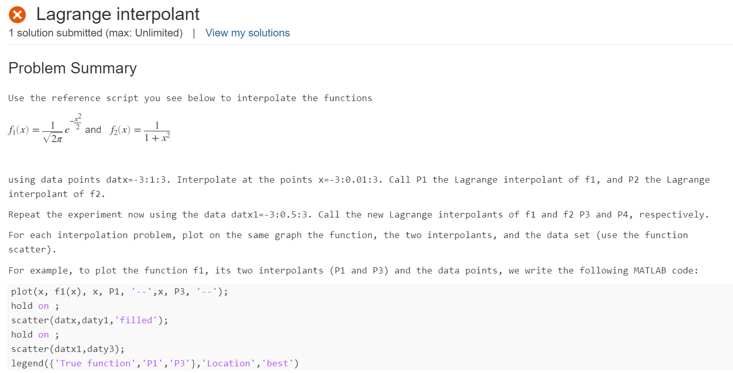 Solved X Lagrange interpolant 1 solution submitted (max: | Chegg.com