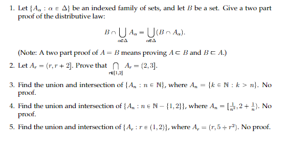 Solved 1. Let A QE A) be an indexed family of sets, and let | Chegg.com