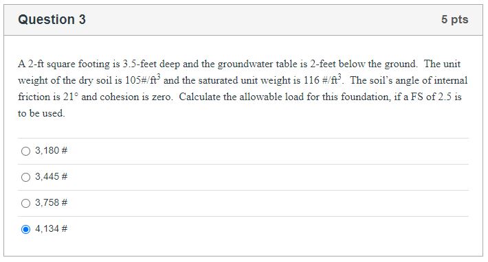 Solved A 2 -ft square footing is 3.5 -feet deep and the | Chegg.com