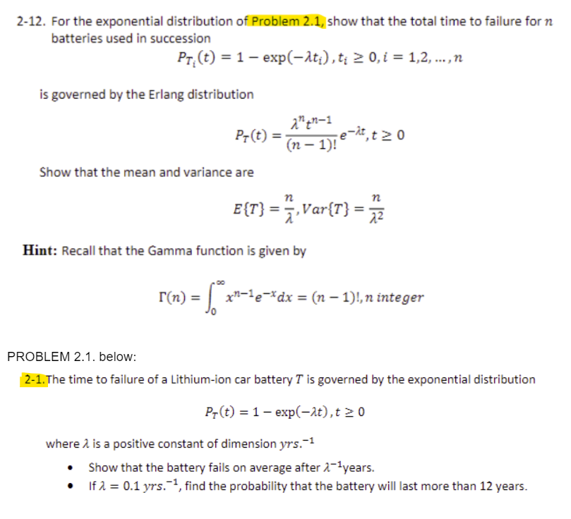 Solved 2-12. For the exponential distribution of Problem | Chegg.com