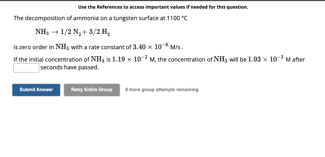 Solved NH3→1/2 N2+3/2H2 is zero order in NH3 with a rate | Chegg.com