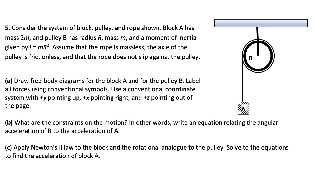 Solved 5. Consider the system of block, pulley, and rope | Chegg.com
