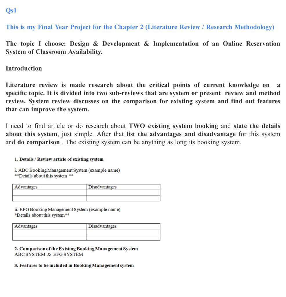 Solved Qs1 This is my Final Year Project for the Chapter 2 | Chegg.com