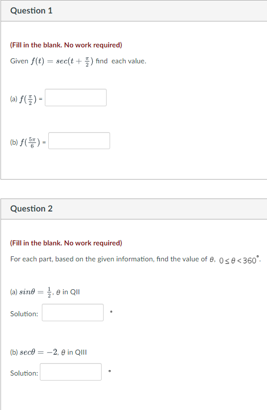 Solved (Fill in the blank. No work required) Given | Chegg.com