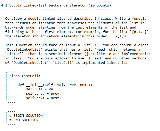 Solved 4.1 Doubly linked-list backwards iterator (20 points) | Chegg.com