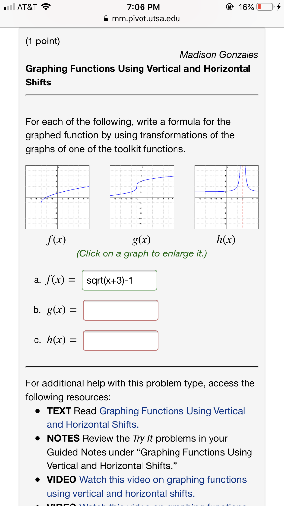 Solved AT&T 7:06 PM mm.pivot.utsa.edu 16% (1 point) Madison | Chegg.com
