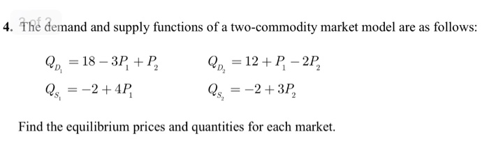 Solved 4. The demand and supply functions of a two-commodity | Chegg.com