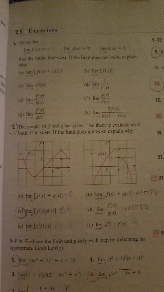 Solved 2.3 Exercises I. Given that 9-22 lim ftd--3 lm )0 lim | Chegg.com