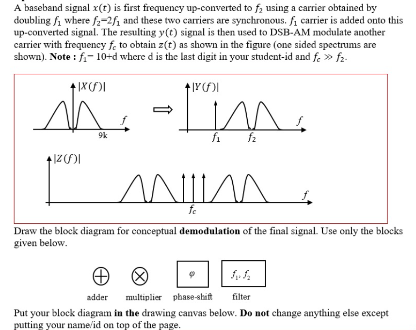 Solved A baseband signal x(t) is first frequency | Chegg.com