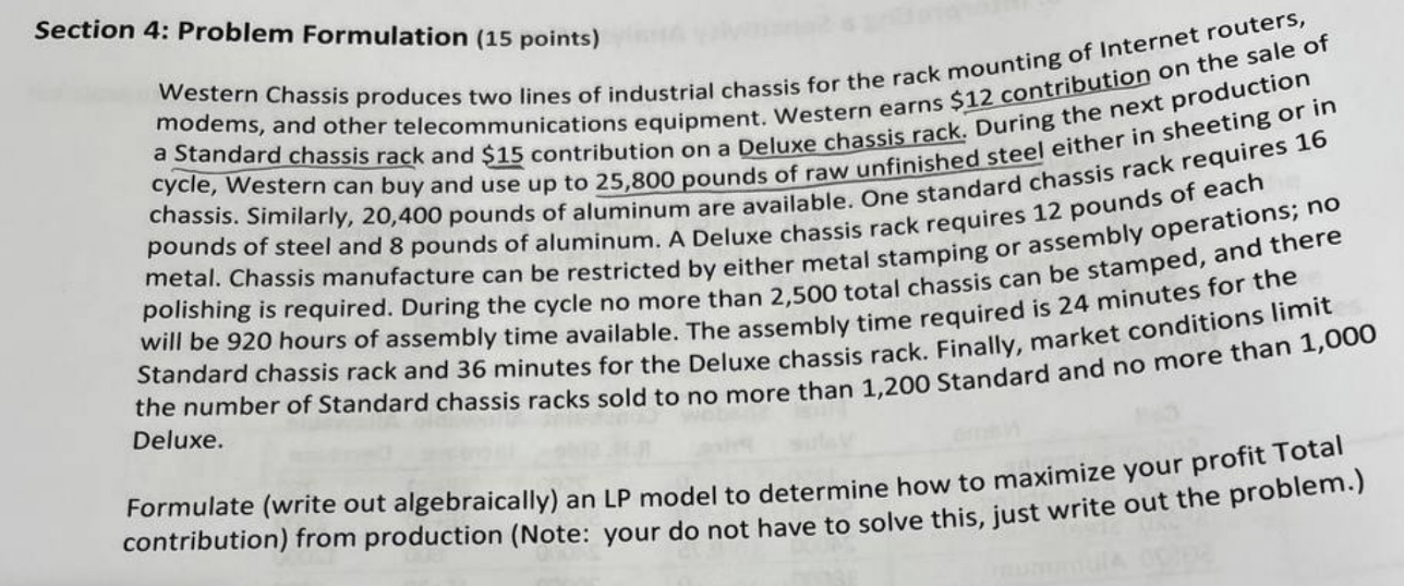 Solved tion 4: Problem Formulation (15 points) Western | Chegg.com