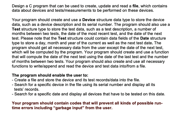 Design a C program that can be used to create, update | Chegg.com