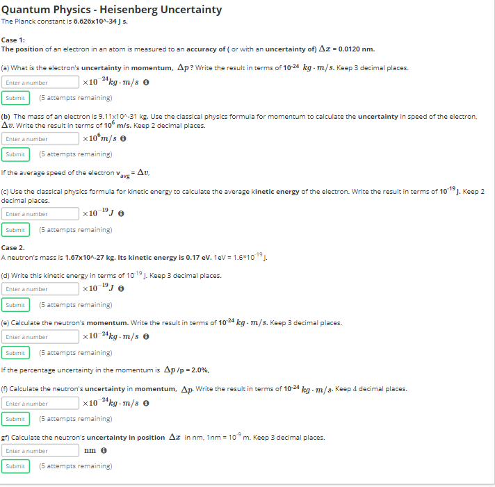 Solved Quantum Physics - Heisenberg Uncertainty The Planck | Chegg.com