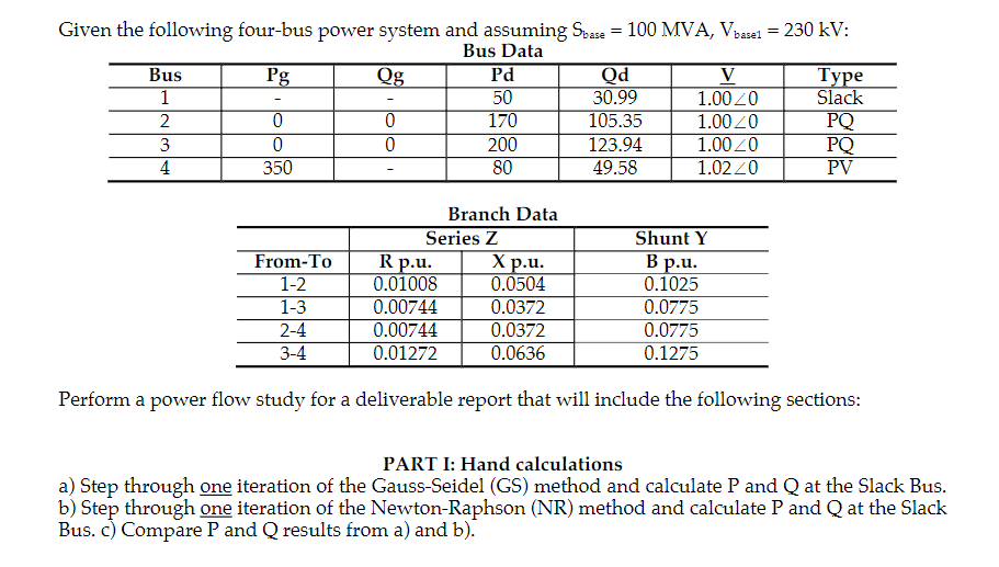 Solved Given the following four-bus power system and | Chegg.com