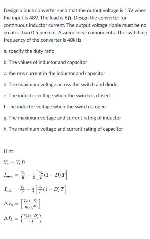 Solved Design a buck converter such that the output voltage | Chegg.com