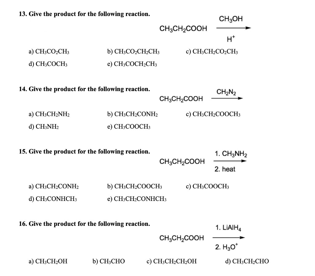 Solved 13. Give the product for the following reaction. | Chegg.com
