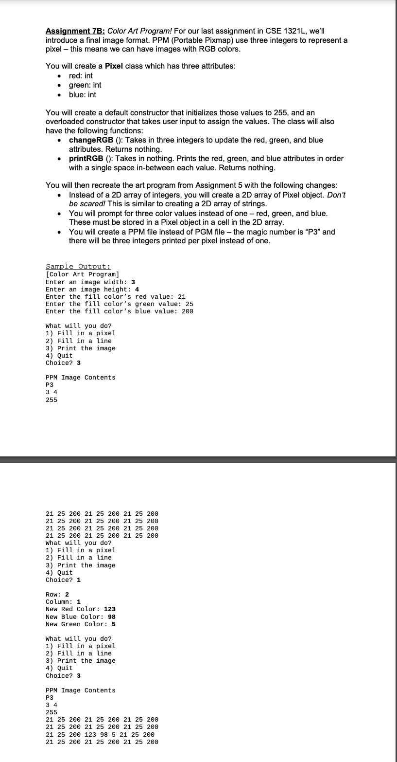Solved Assignment 7B: Color Art Program! For our last | Chegg.com