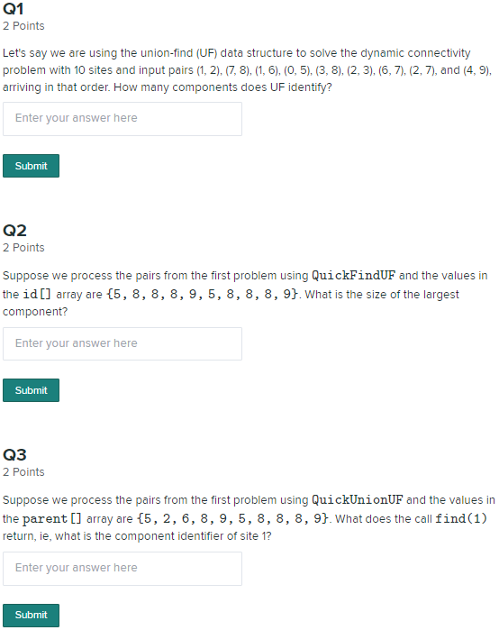 2 Points Let's say we are using the union-find (UF) | Chegg.com