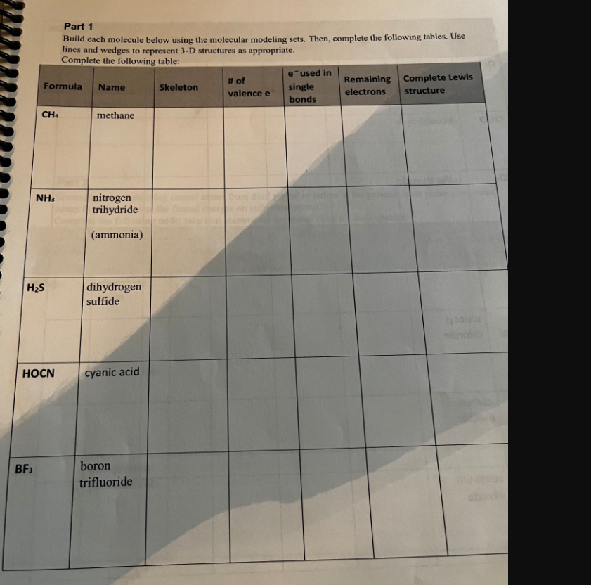 Solved Part 1 Build each molecule below using the molecular | Chegg.com