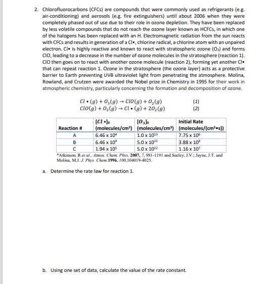 Solved 2. Chlorofluorocarbons (CFCs) are compounds that were | Chegg.com