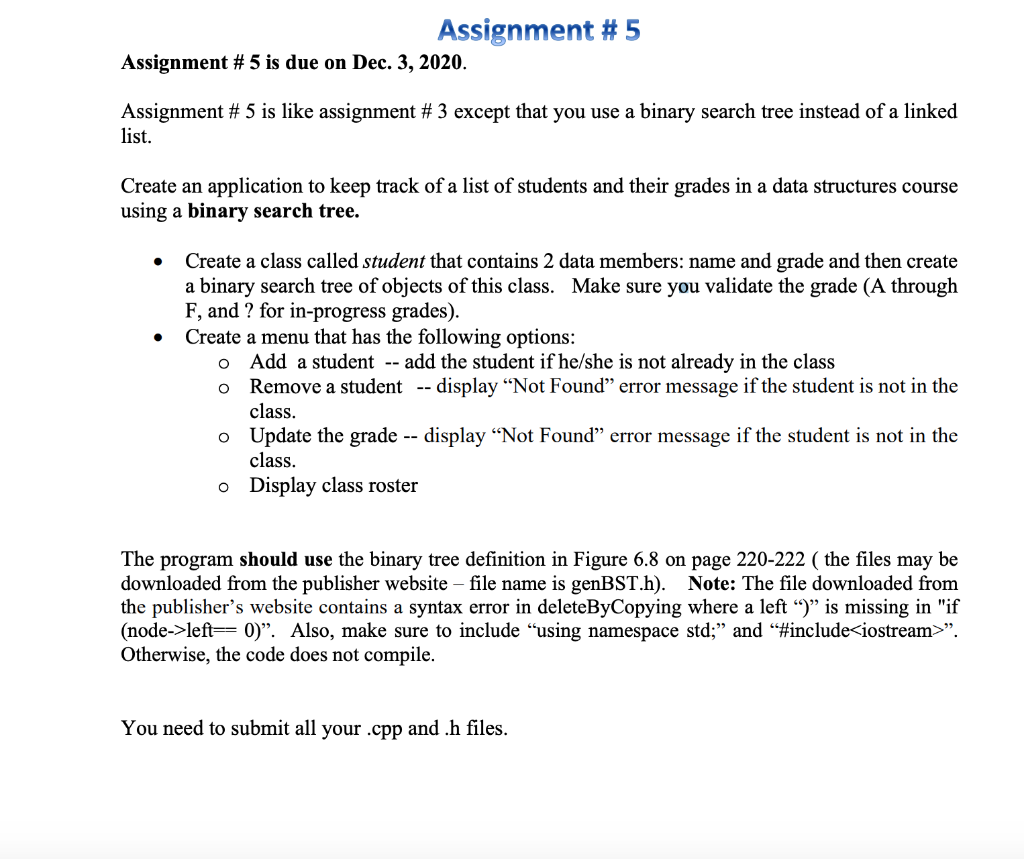 Assignment #5 Assignment # 5 is due on Dec. 3, 2020. | Chegg.com
