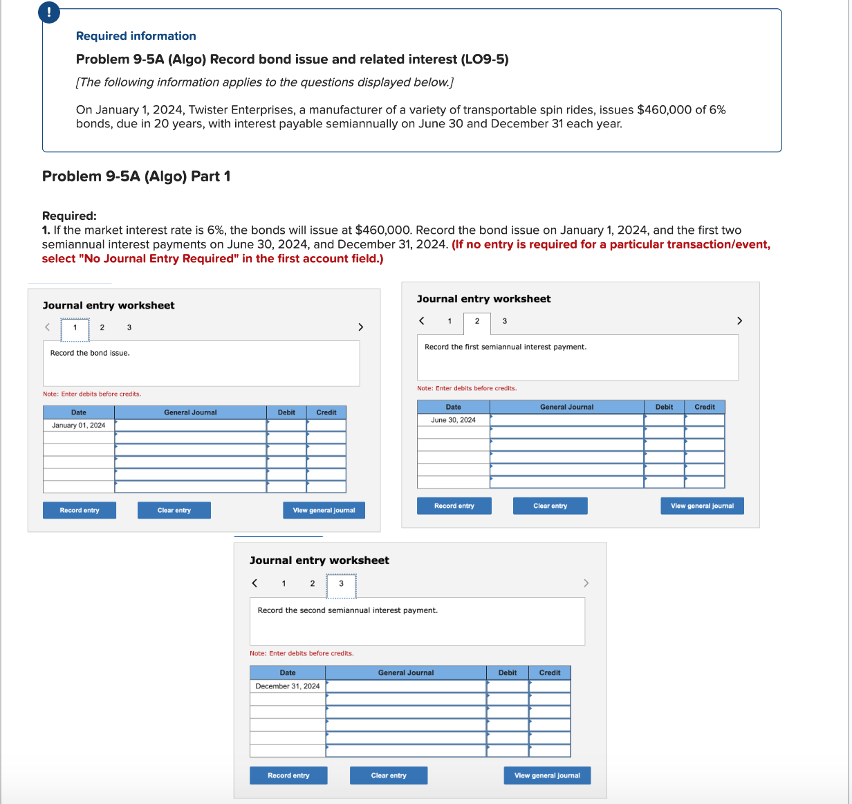 Solved Required information Problem 9-5A (Algo) Record bond | Chegg.com