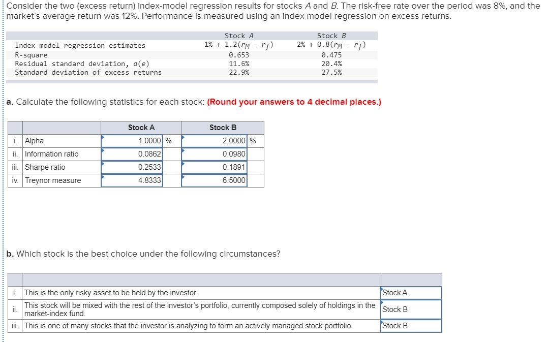 Solved Consider the two (excess return) index-model | Chegg.com