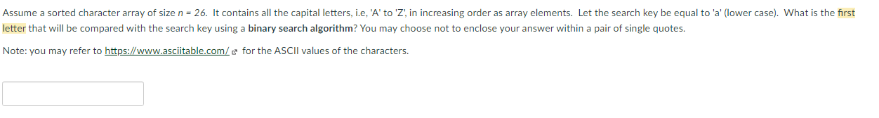 Solved FRS-SEARCHING-10 Assume a sorted character array of | Chegg.com