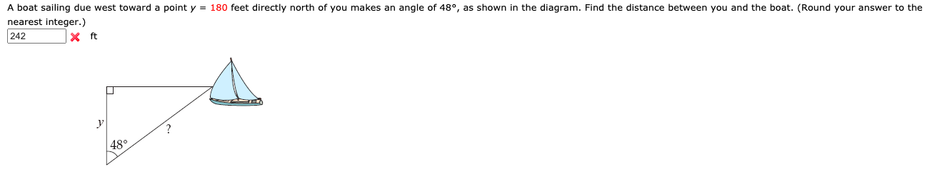 Solved A boat sailing due west toward a point y = 180 feet | Chegg.com