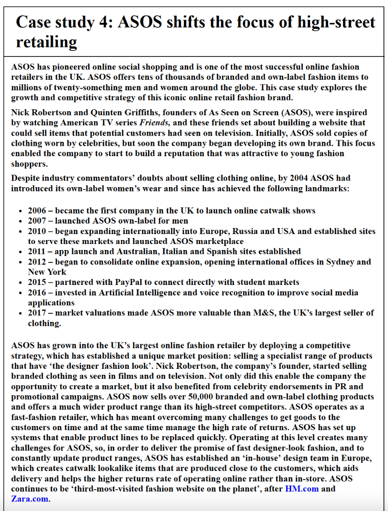 Solved retailing ASOS has pioneered online social shopping | Chegg.com