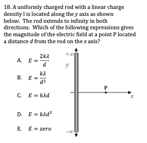 Solved 18. A uniformly charged rod with a linear charge | Chegg.com