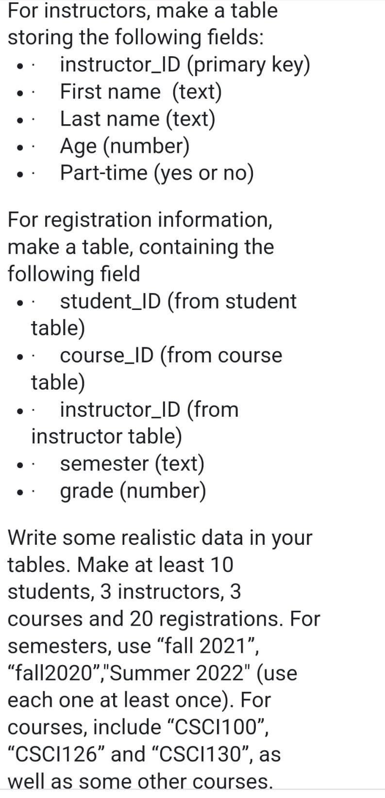 Solved For instructors, make a table storing the following | Chegg.com