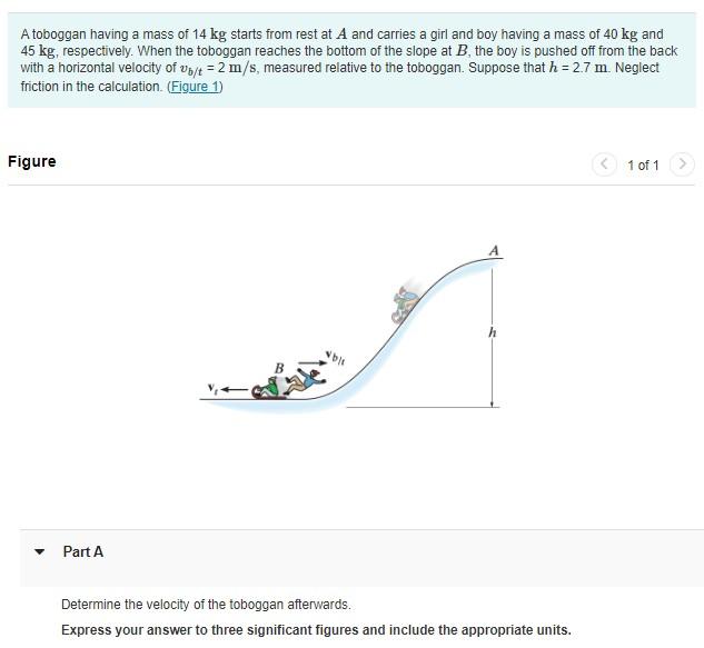 Solved A toboggan having a mass of 14 kg starts from rest at | Chegg.com