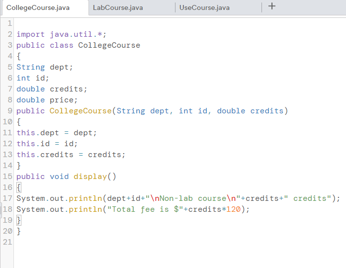 Solved Instructions Create a class named CollegeCourse that | Chegg.com