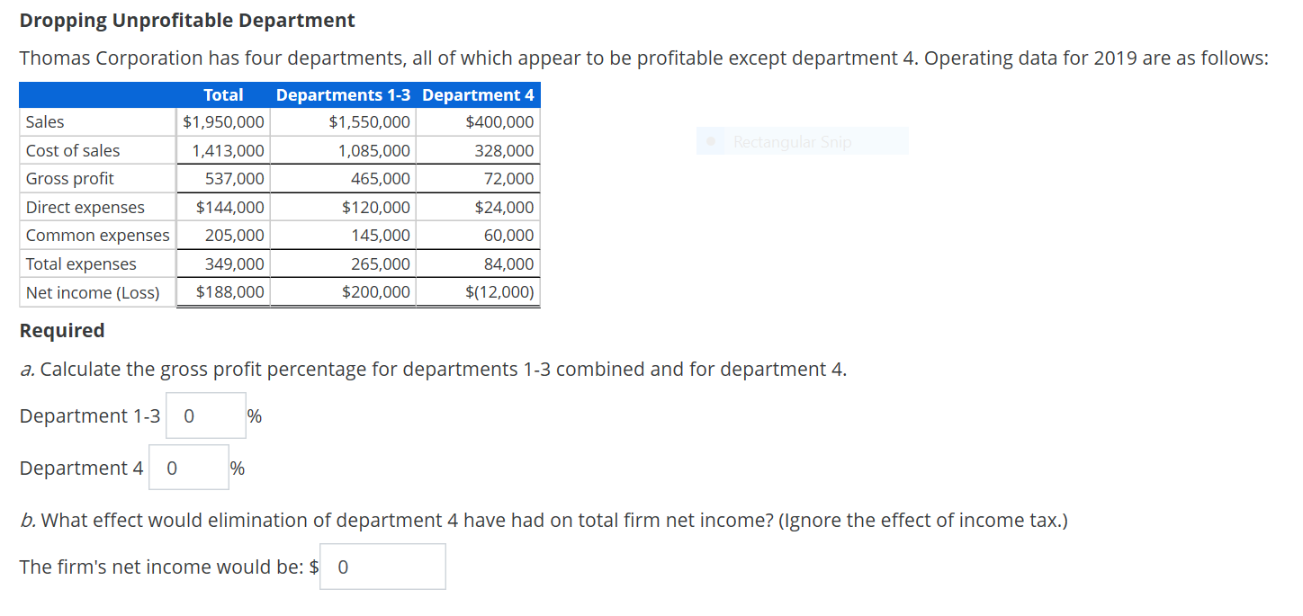 Solved Dropping Unprofitable Department Thomas Corporation | Chegg.com