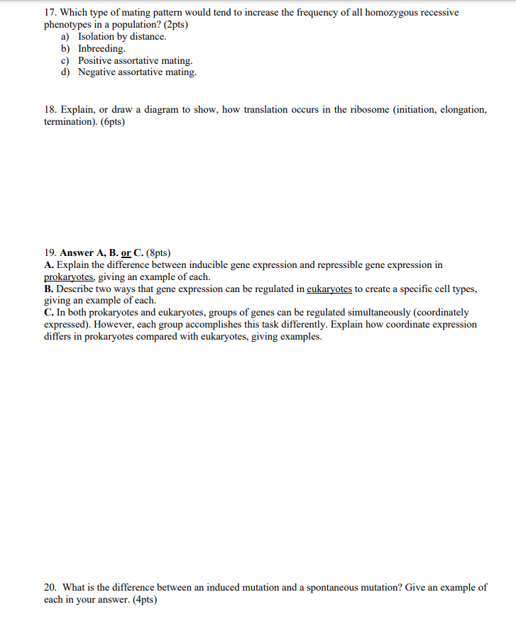 Solved 17. Which type of mating pattern would tend to | Chegg.com