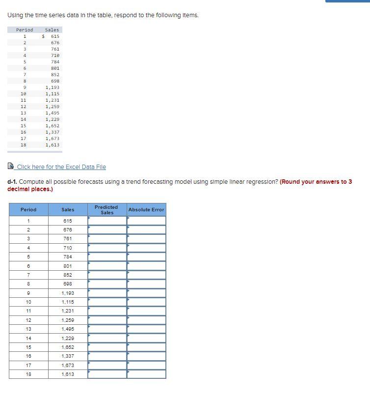 Solved Using the time serles data in the table, respond to | Chegg.com