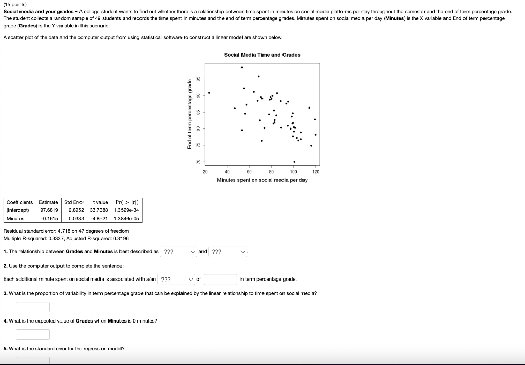 Solved (15 points) Social media and your grades -A college | Chegg.com