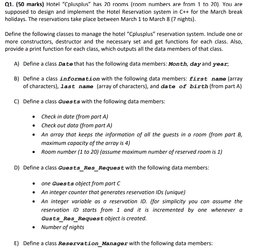 Solved Q1. (50 marks) Hotel "Cplusplus” has 20 rooms (room | Chegg.com