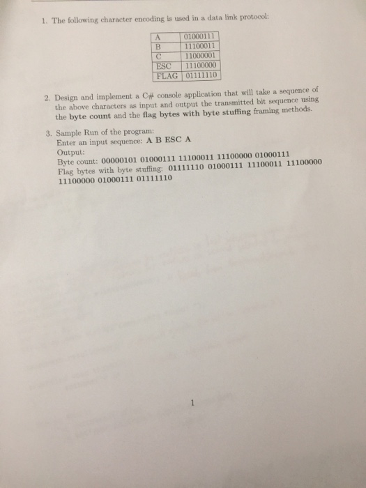 Solved 1. The following character encoding is used in a data | Chegg.com