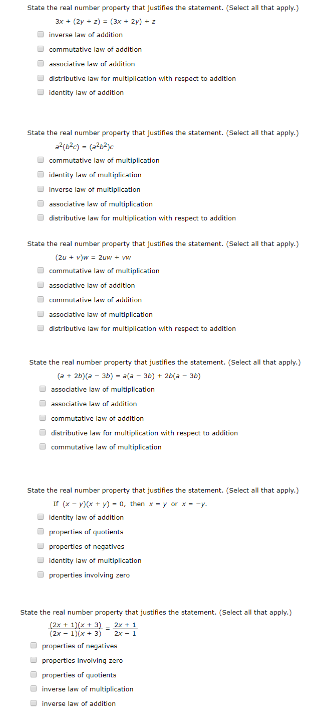 Solved State the real number property that justifies the | Chegg.com