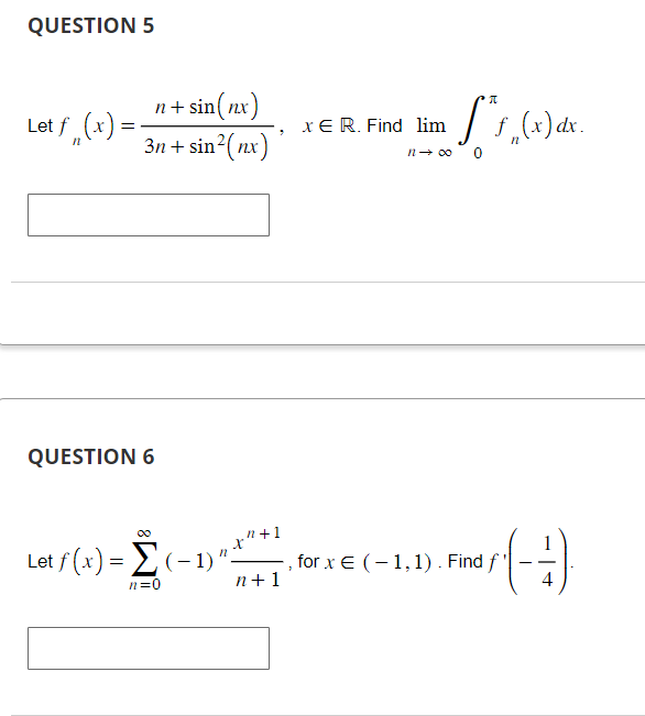 Solved QUESTION 5 Let \\( f_{n}(x)=\\frac{n+\\sin (n x)}{3 | Chegg.com